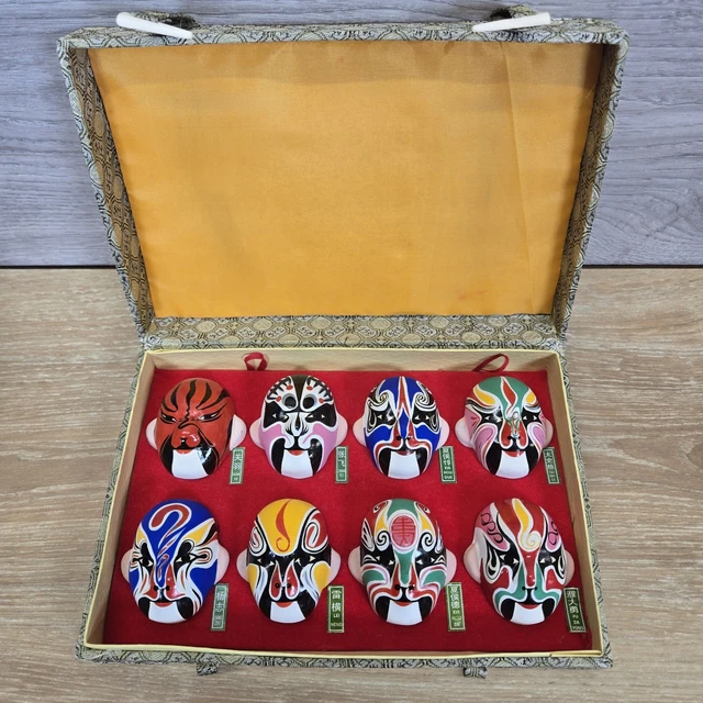 VINTAGE CHINESE CLAY Hand Painted 6 Mini Theater Opera Masks In ...