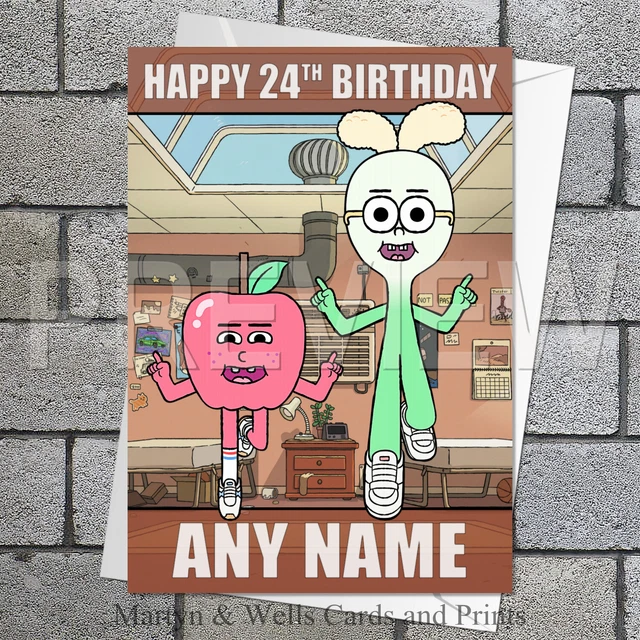 APPLE AND ONION birthday card. 5x7 inches. Personalised card, plus ...