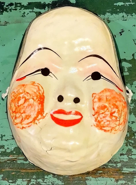 VINTAGE JAPANESE OTAFUKU Okame Paper Mache Woman Face Mask *Please Read ...