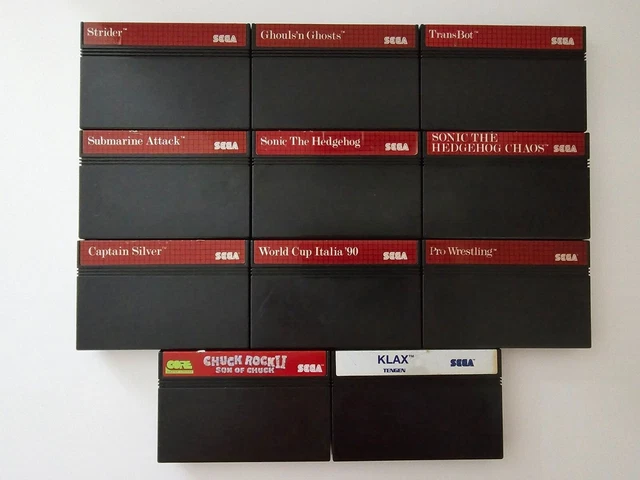 SEGA MASTER SYSTEM Cartridges Sonic Chaos/Strider/Ghouls n Ghosts/Chuck ...