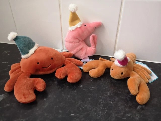 NEW JELLYCAT CELEBRATION Crustacean Crab Shrimp & Lobster full set Soft ...