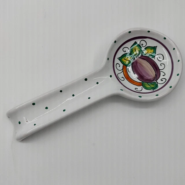 VINTAGE ITALIAN FINE Pottery Spoon Rest Plums Handcrafted In Italy 12 ...
