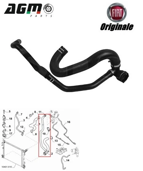 MANICOTTO FLESSIBILE TUBO Radiatore Originale Fiat Panda 0,9 1,3 Mtj 51844309 EUR 171,90 ...