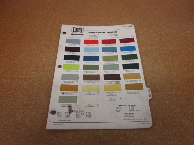 1972 FORD PAINT color chip chart Mustang Torino Thunderbird £7.06 ...