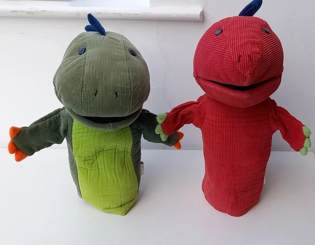 PAIR OF GUND Soft Toy Dinosaur Hand Puppets Red And Green Xmas Stocking ...
