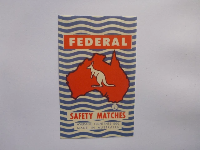 VINTAGE AUSTRALIAN FEDERAL Kangaroo Dark Blue 500 Matchbox Label $13.38 ...