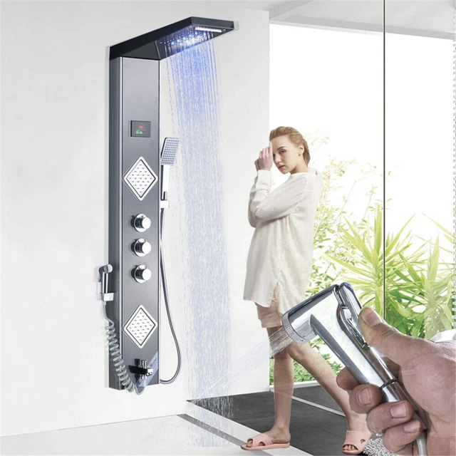 SHOWER PANEL SHOWER column rain mixer temperature display with bidet ...