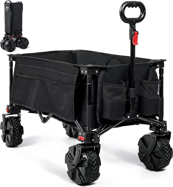 TIMBER RIDGE CAMPING Trolley Big Wheels 100kg Capacity Folding Wagon ...