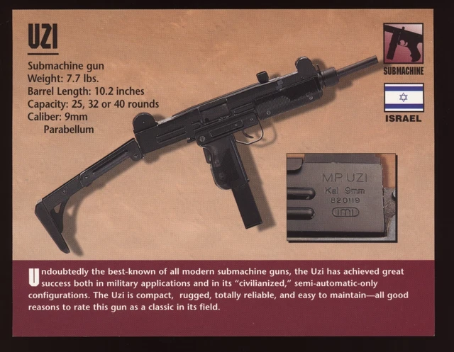 UZI SUBMACHINE GUN Atlas Classic Firearms Card £5.36 - PicClick UK