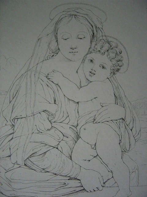 ENGRAVING OF THE Virgin Mary and Child Jesus Holy Family Raphael d ...