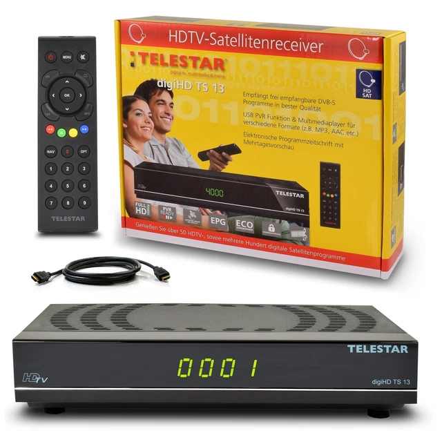 TELESTAR HD HDTV Digital Sat Receiver TS13 HDMI Kabel Scart DVB-S2 USB ...
