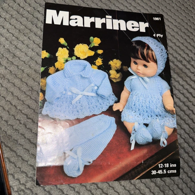 ORIGINAL MARRINER KNITTING Pattern 1961 dolls outfits for 12 - 18” wool ...
