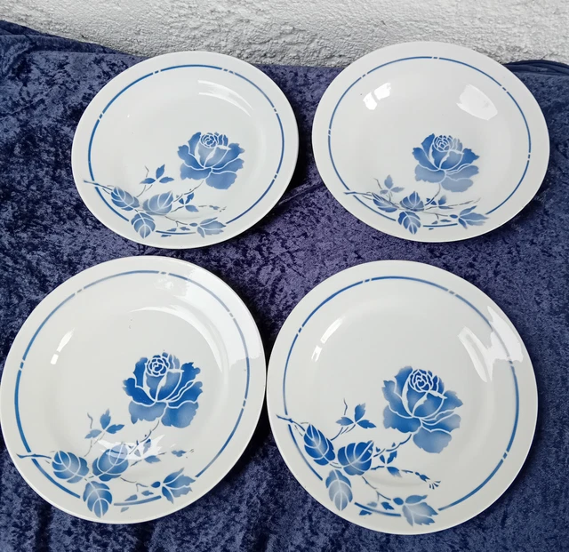 4 ASSIETTES MOULIN des Loups modèle Rigobert roses bleues EUR 20,00 ...