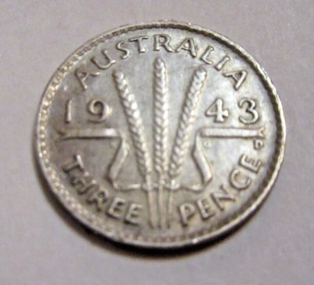 1943 AUSTRALIAN THREEPENCE King George VI Sterling Silver Denver Mint ...