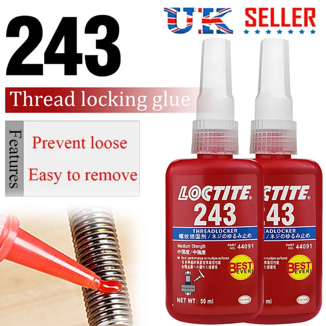 2X LOCTITE 243 50ml Medium Strength Blue Thread Locking Adhesive Fix ...