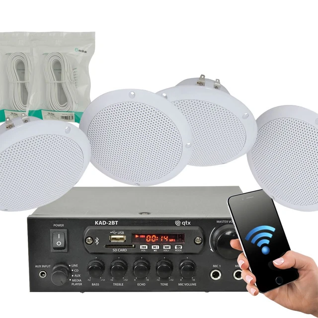 CAFE RESTAURANT SHOP Bar Bluetooth Amplifier 4 x Ceiling Speaker System ...