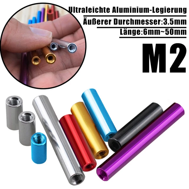 M2 RUND ALUMINIUM Innengewinde Standoff Abstandshalter Muttern Muffe L ...
