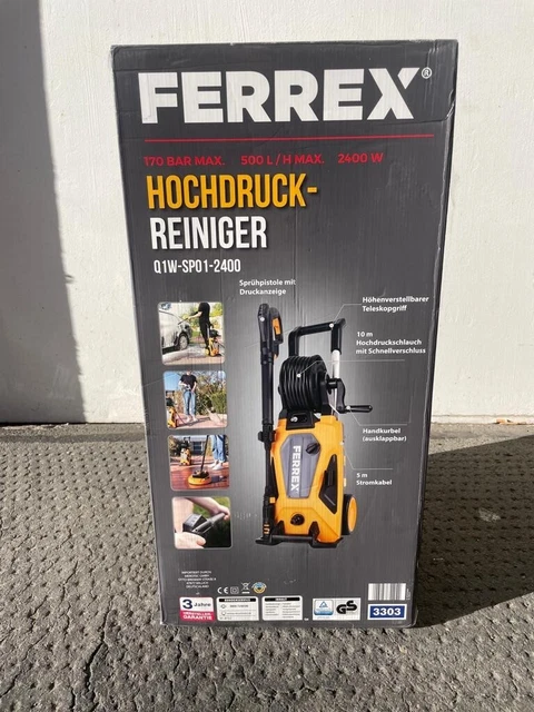 FERREX Q1W-SP01-2400 HOCHDRUCKREINIGER 170 bar 2400 W inkl. Zubehör 10m ...