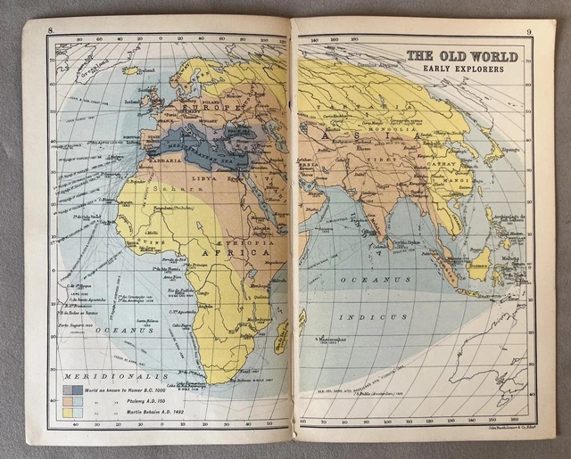 THE OLD WORLD Early Explorers Map : as known to Homer - 1910 - Coloured ...