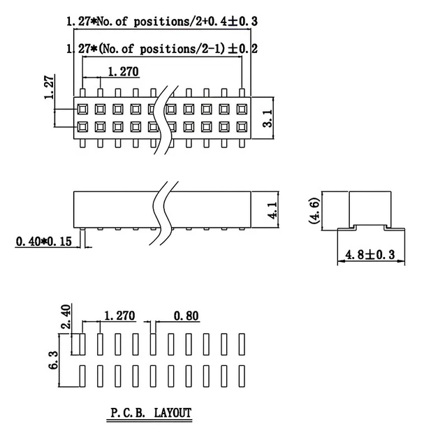 FEMALE PIN HEADER Socket Strip Double Row PCB Connector SMT 1.27 mm ...