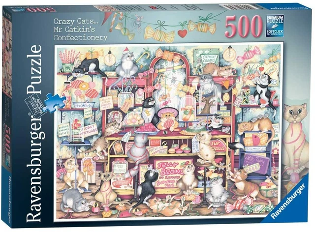 RAVENSBURGER PUZZLE*500*CRAZY CATS Mr. Catkin's Confectionery*Linda ...