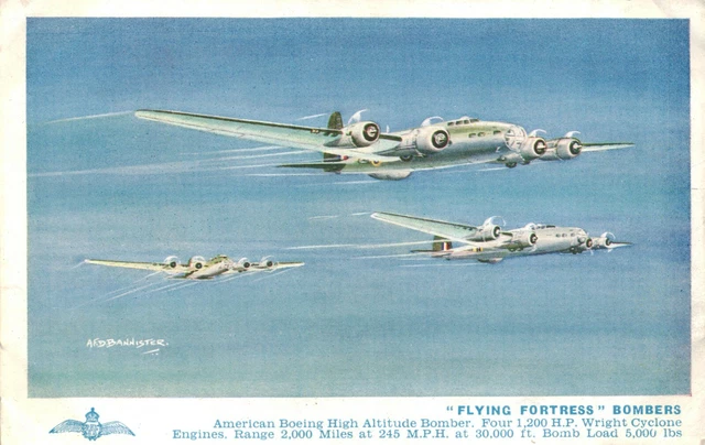 WW2 AIRCRAFT PROPAGANDA Postcard C1940 RAF Boeing Fortress Salmon ...