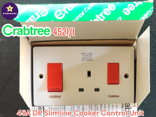 CRABTREE 4521/1 SLIM Line 45A White Double Pole Cooker Control Unit ...