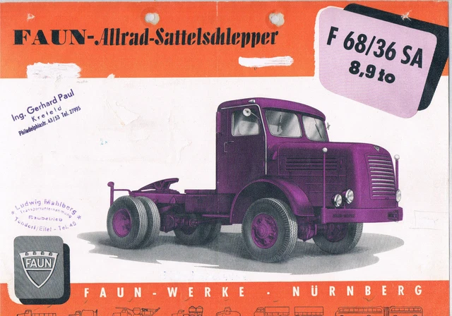 PROSPEKT FAUN SCHEDA tecnica faun trattore a sella F68/36 SA 8,9 to ...