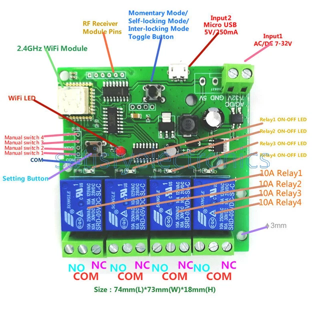 4 CHANNEL WIFI Delay Relay Switch APP Wireless Remote Control Module $9 ...