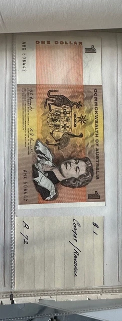 RARE AUSTRALIA $1 Dollar Coombs Randall UNC Banknote ABS919856 $250.00 ...