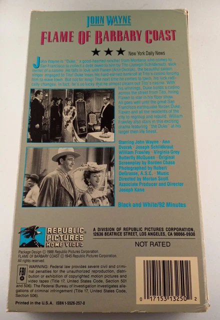FLAME OF THE Barbary Coast (VHS) 1945 John Wayne, Ann Dvorak TESTED £2. ...