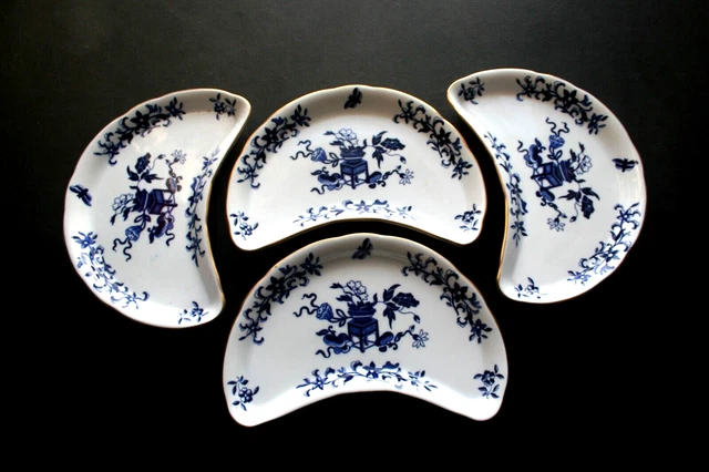 SPODE COPELAND CHINA Blue Bowpot half moon side plates x 4 Rare design ...