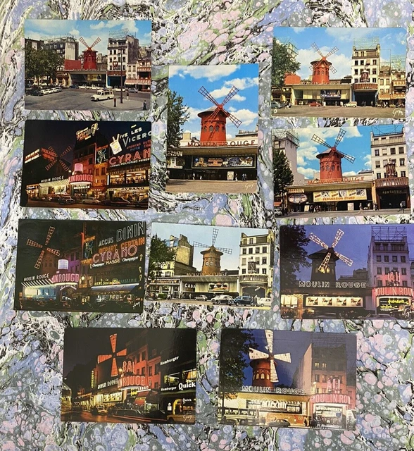 10 VINTAGE LE Moulin Rouge Paris France Chrome Postcards Divided Back ...