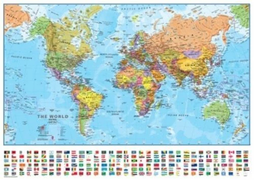 WORLD POLITICAL LAMINATED Mint Maps International Ltd Sheet Map Rolled ...
