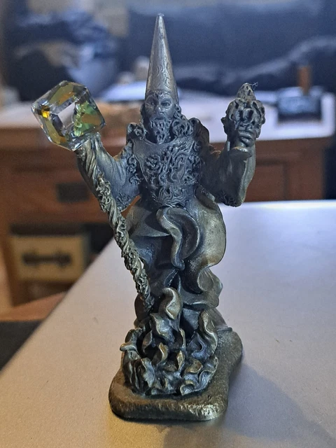 VINTAGE FANTASY AND Legend Fire Wizard Pewter Statue with Crystal Tudor ...