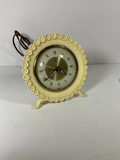 VINTAGE 70S MID Century Modern Syroco Floral Brass Plug in Alarm Table ...