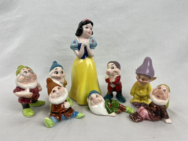 Vintage Disney Snow White 7 Dwarves Figurine Porcelain Collectible Made