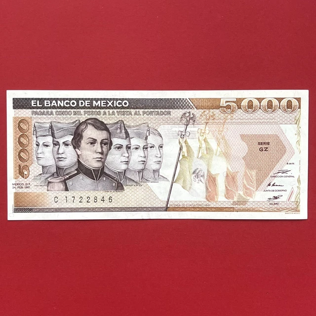 1987 MEXICO PAPER Money 5000 Pesos Banknotes Foreign Currency Cash Bill ...