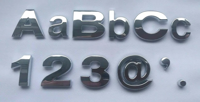 UPPER AND LOWER Case Chrome 3D Self-Adhesive Letters / Numbers Sticker ...