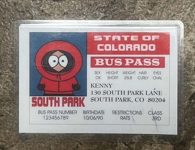 SOUTH PARK BUS Pass - ID Card - Novelty Fun Gift - Kenny McCormick EUR ...
