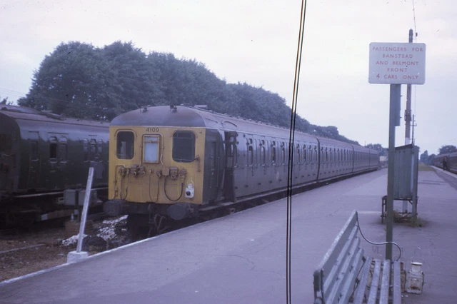 ORIGINAL SLIDE . BR Southern Electric 4-SUB EMU #4109 . Epsom Downs Stn ...
