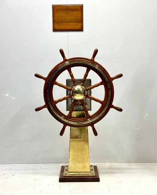 NAUTIQUE ORIGINAL NAVIRE roue en bois et laiton marine ancien piédestal... EUR 3.953,71 ...
