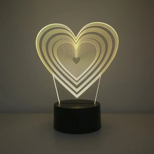 HEART SHAPE 3D LED Light USB Night Light Bedroom Table Lamp Decorative ...