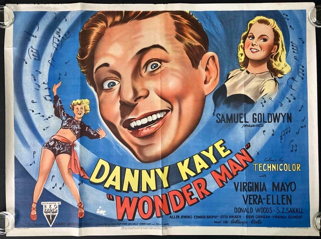 WONDER MAN ORIGINAL Quad Movie Cinema Poster Danny Kaye Virginia Mayo ...
