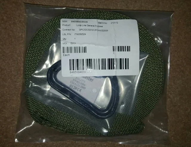 BRITISH ROYAL MARINE Army Jungle Loopline Loop Line & Carabiner ...