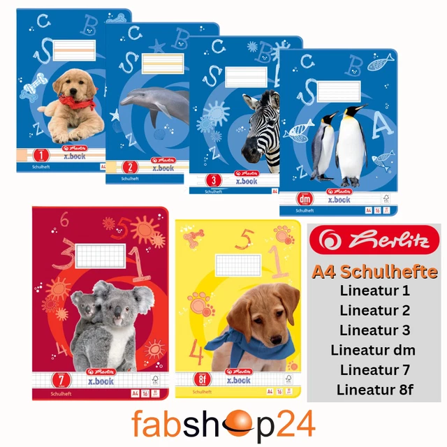HERLITZ SCHULHEFT A4 16 Blatt Lin. 1/2/3/dm/7/8f Schreib-/Rechenheft ...