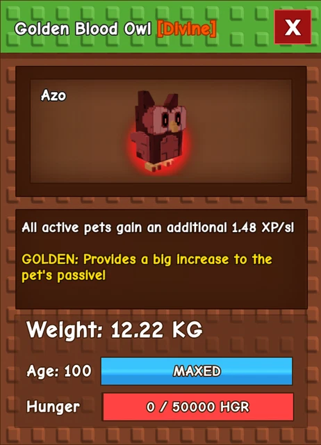 🔥ROBLOX GROW A Garden🔥 GOLDEN LVL 100 BLOOD OWL PET VERIFIED NOT DUPED ...