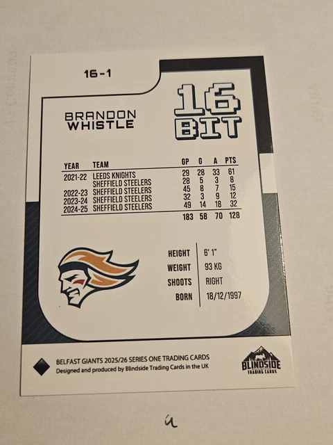 BRANDON WHISTLE 16 BIT 16-1 BELFAST GIANTS 2025/2026 UC Card M/NM (b) £ ...