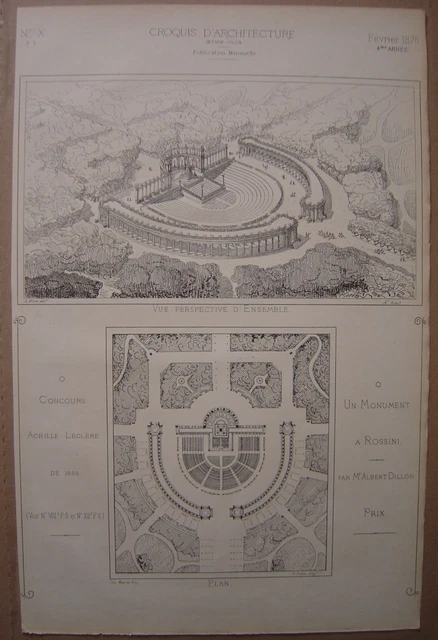 LOT DE 2 planches croquis d'architecture Plans Monument Gioachino ...