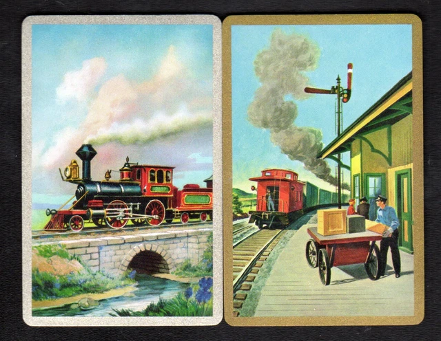 VINTAGE SWAP PLAYING Cards - Steam Trains Pair (Gold & Silver Borders ...